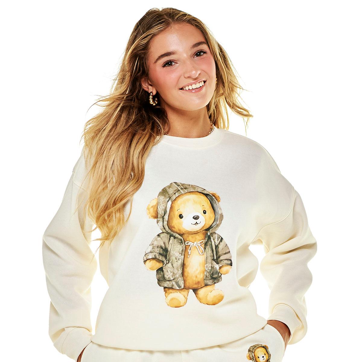 Click here for Juniors No Comment Teddy Bear Graphic Fleece Sweat... prices