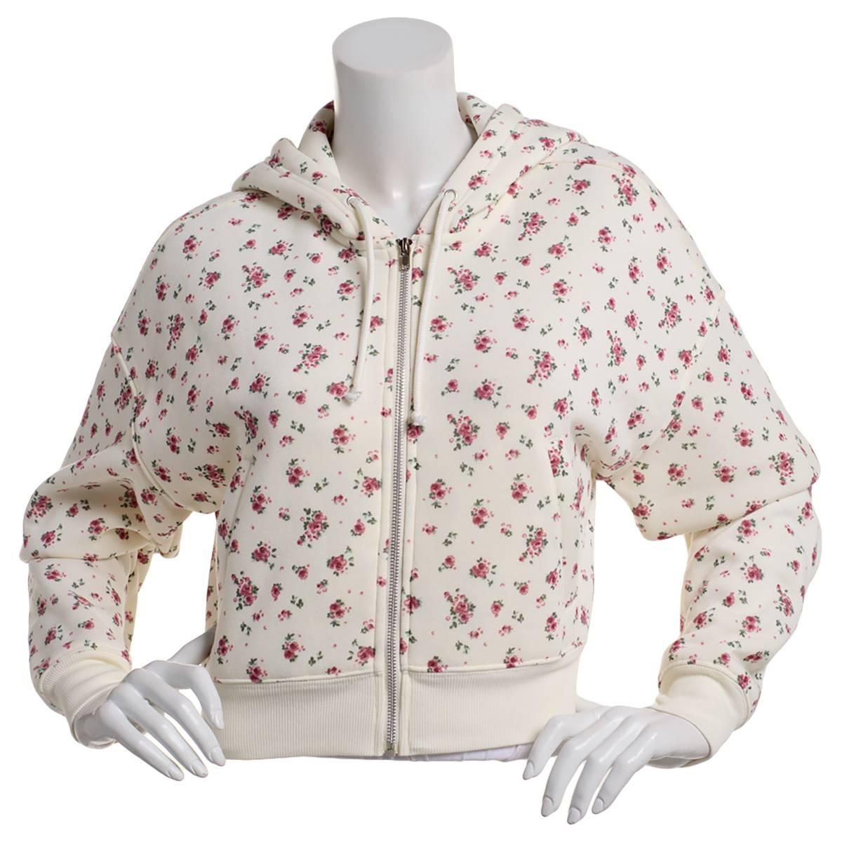 Click here for Juniors No Comment Rose Bloom Full Zip Cropped Hoo... prices