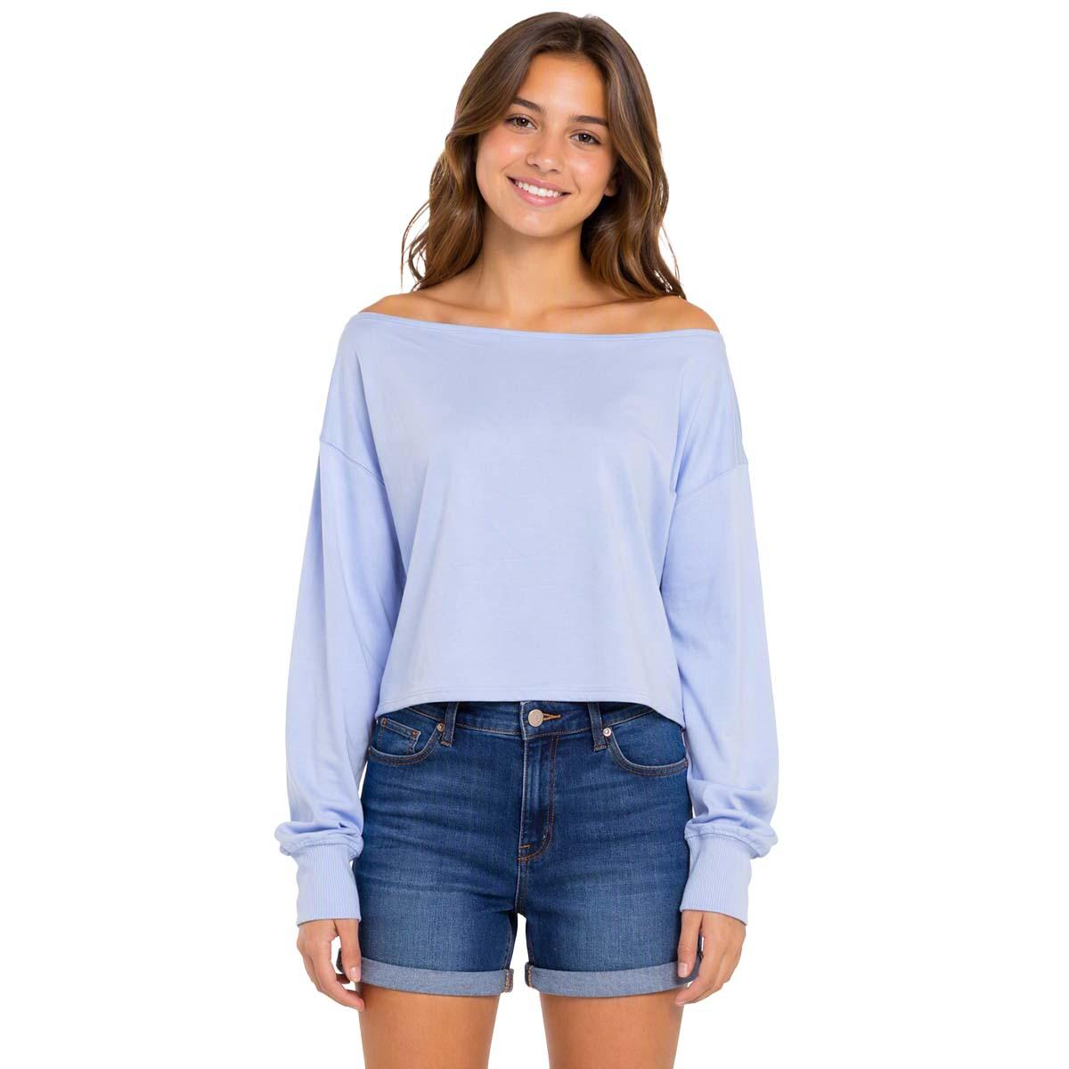 Click here for Juniors No Comment Long Sleeve Fleece Off The Shou... prices