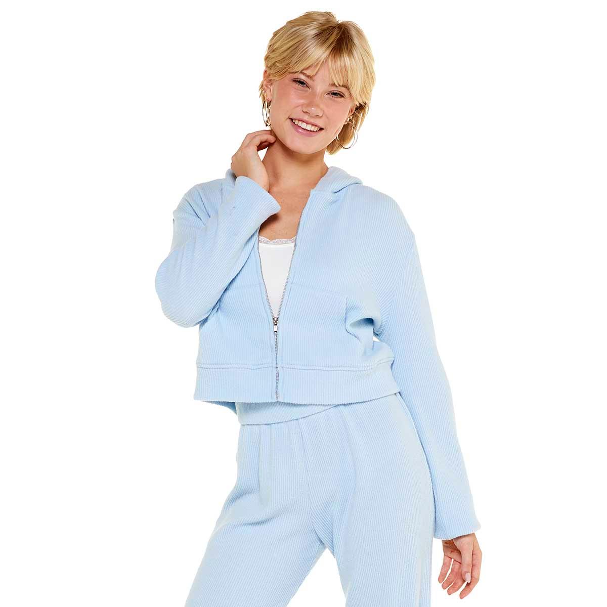 Click here for Juniors No Comment Cozy Rib Zip Up Cropped Hoodie prices