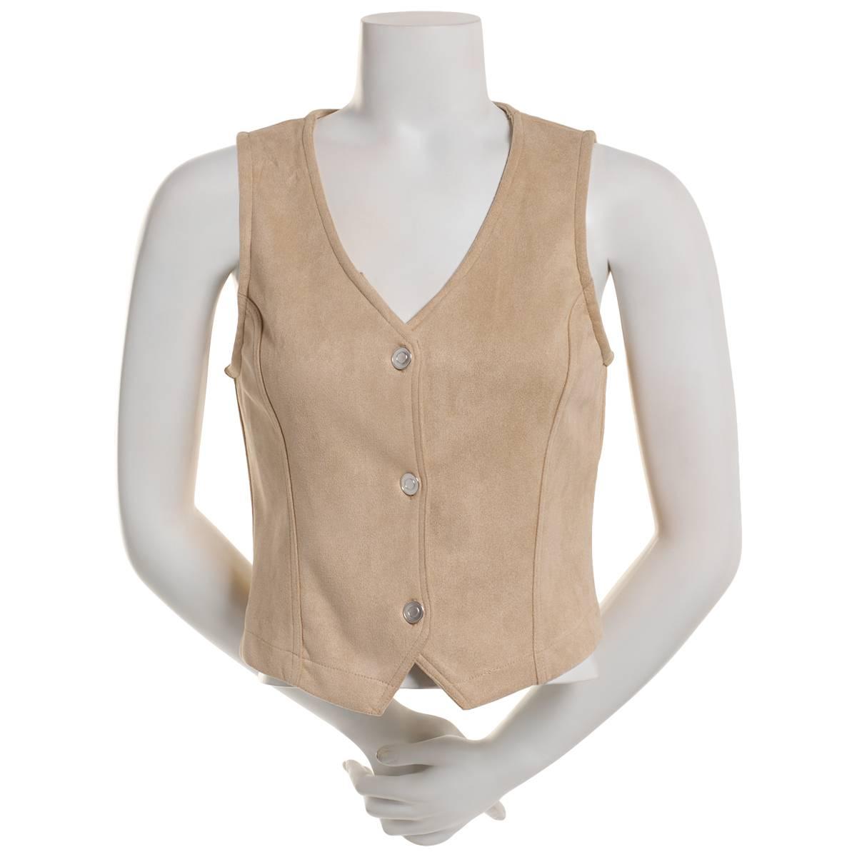 Click here for Juniors No Comment Knit Suede Button Front Vest prices