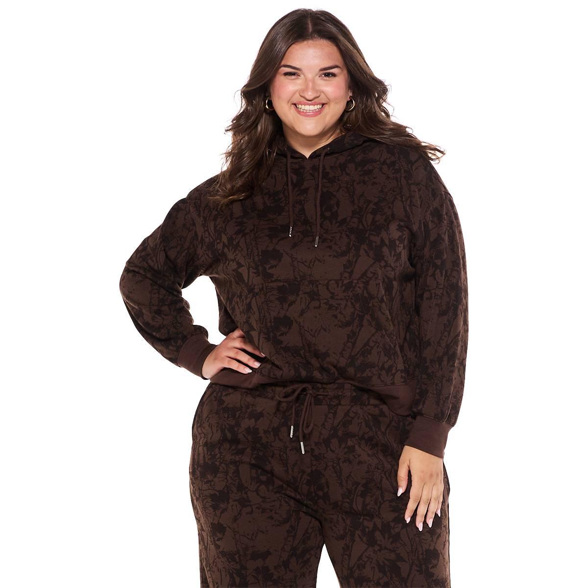 Click here for Juniors Plus No Comment Oversized Fleece Camo Prin... prices
