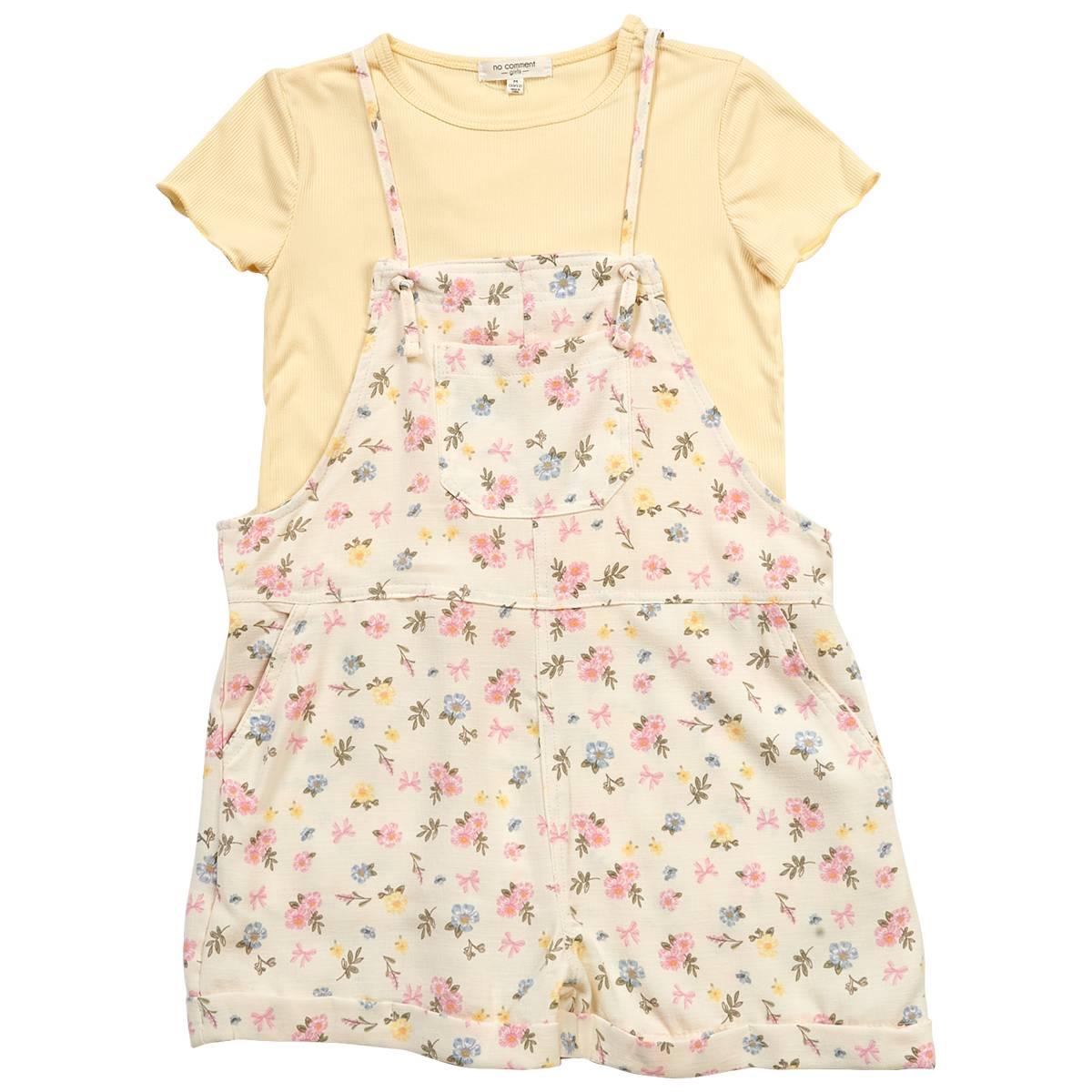 Click here for Girls (7-16) No Comment Baby Tee Floral Romper Set prices