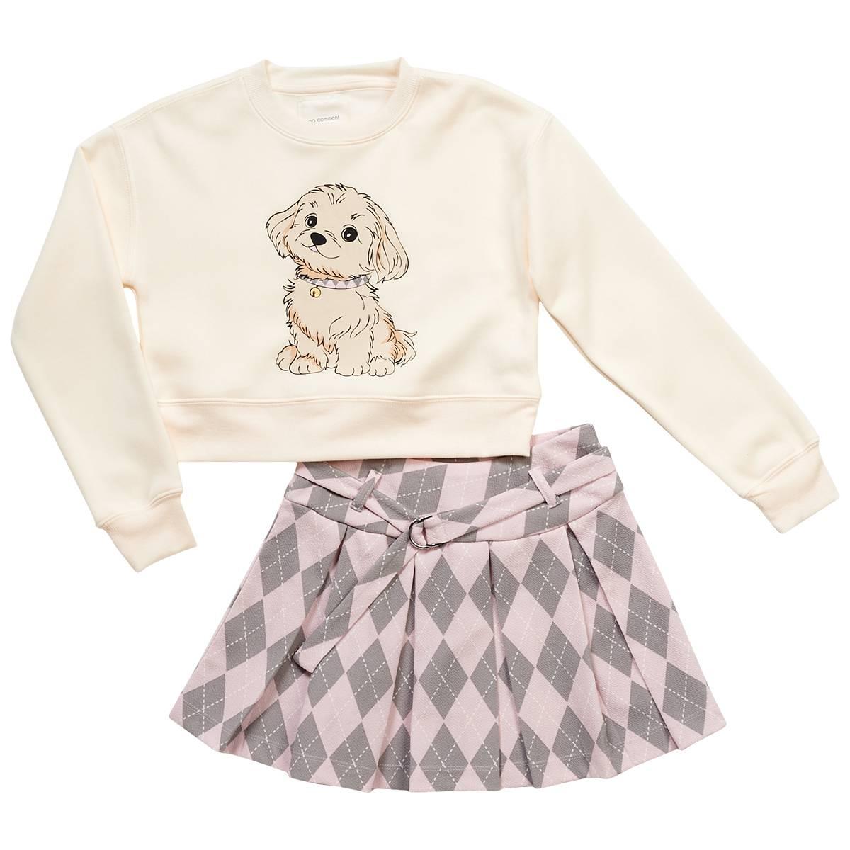 Click here for Girls (7-16) No Comment Dog Sweatshirt & Plaid Bel... prices