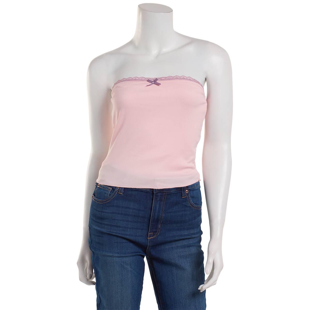Click here for Juniors No Comment Ribbed Tube Top with Lace Trim prices