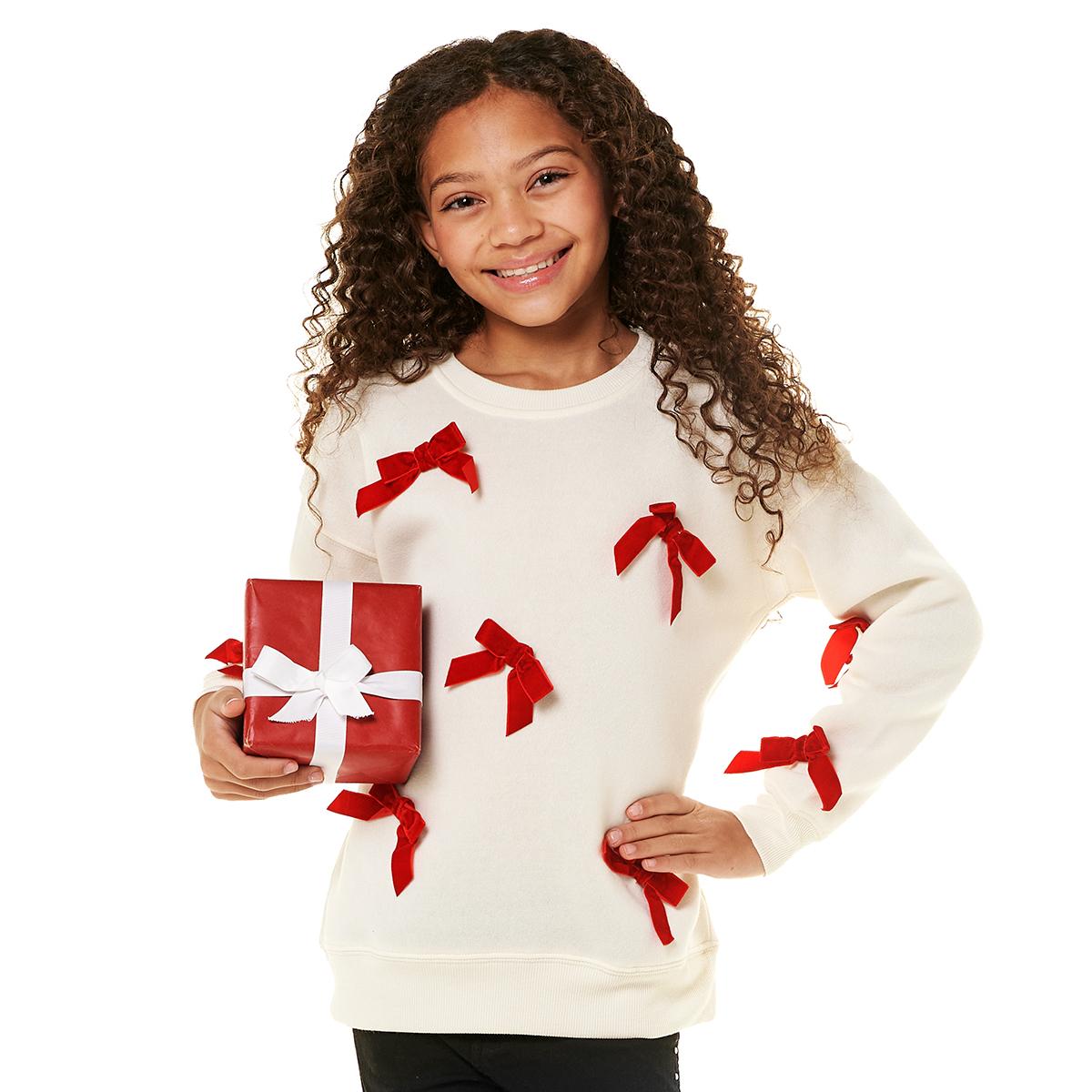 Click here for Girls (7-16) No Comment 3D Velvet Bow Crew Sweatsh... prices