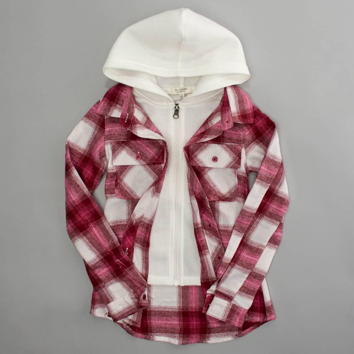 Click here for Girls (7-16) No Comment Long Sleeve 2Fer Hooded Fl... prices