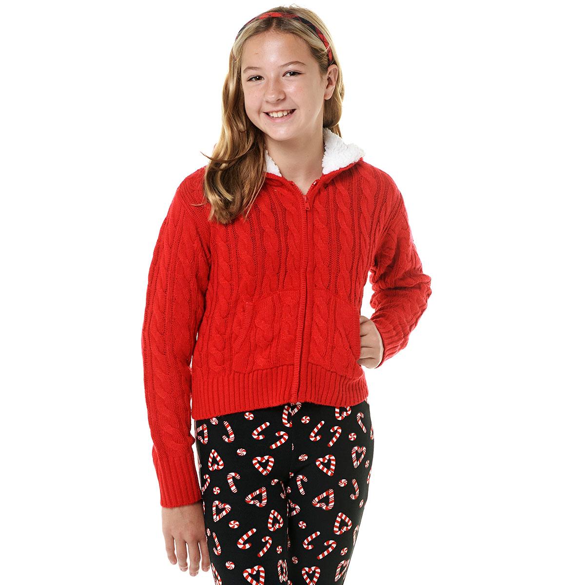 Click here for Girls (7-16) No Comment Zip Front Cable Knit Hoode... prices