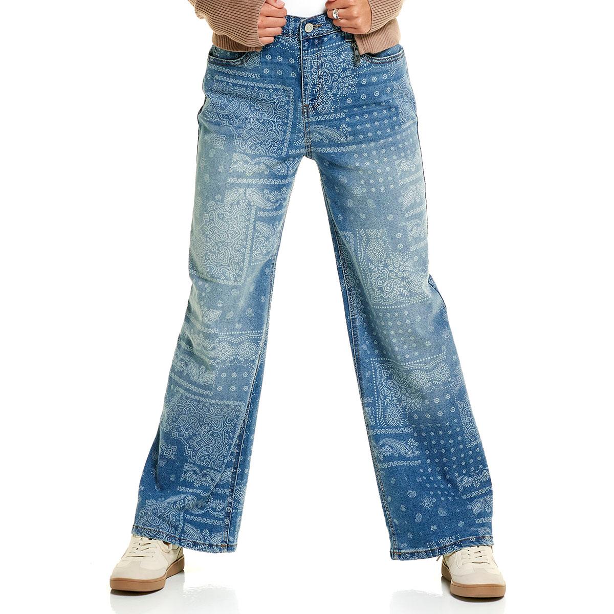 Click here for Juniors No Comment Western Print Wide Leg Jeans prices