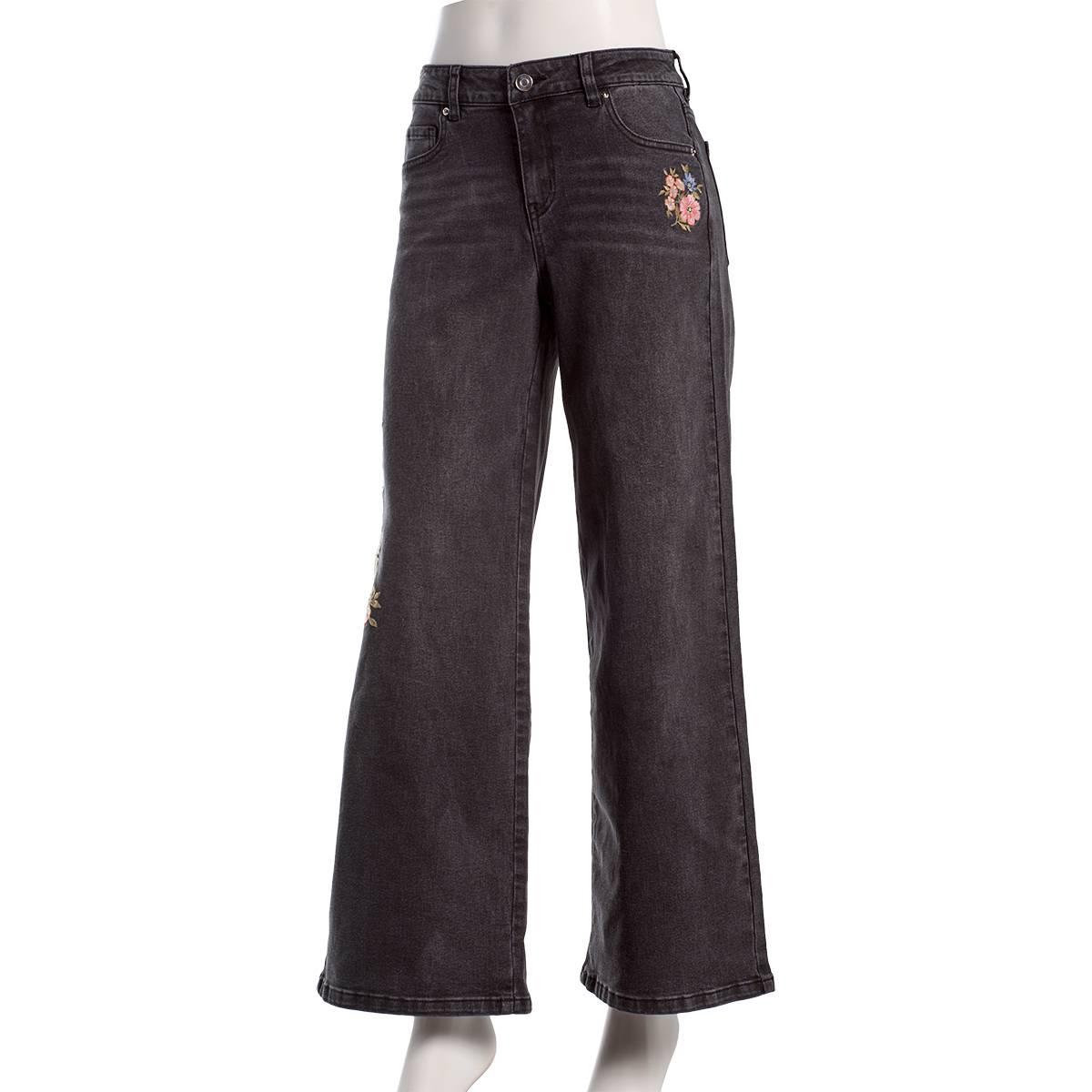 Click here for Juniors No Comment Mid Rise Wide Leg Floral Embroi... prices