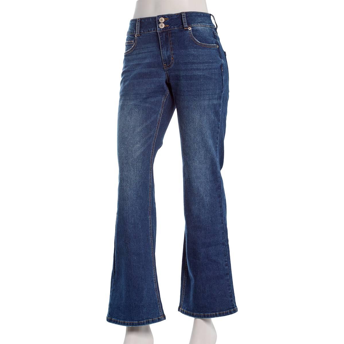 Click here for Juniors No Comment Mid Rise 2 Button Bootcut Jeans prices