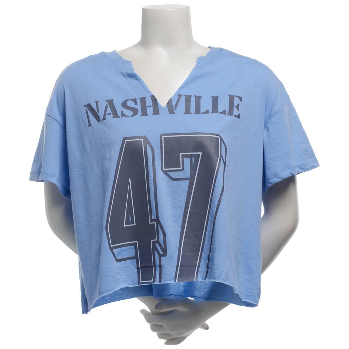 Click here for Juniors No Comment Oversized Raw Hem Nashville Tee prices