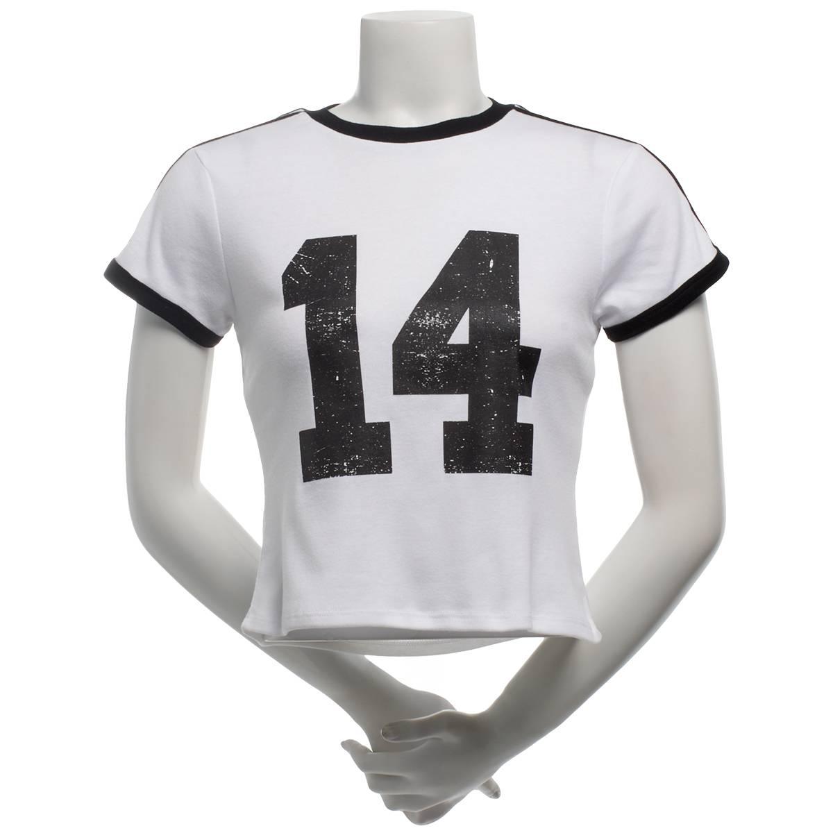 Click here for Juniors No Comment Ringer Baby Tee with Stripe Sle... prices