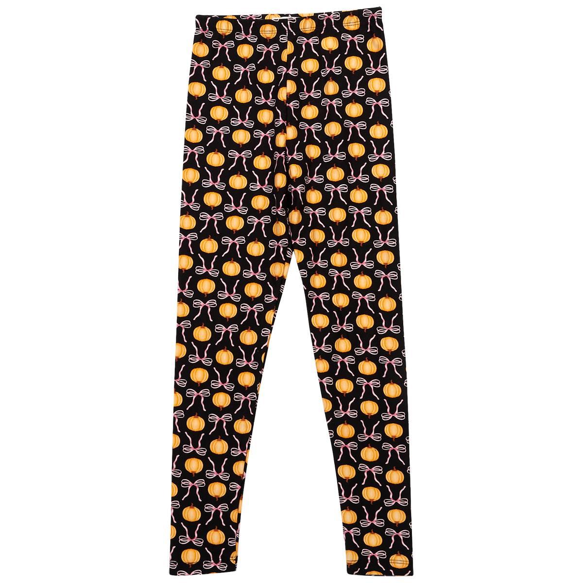 Click here for Girls (7-16) No Comment Pumpkin Bow Halloween Legg... prices