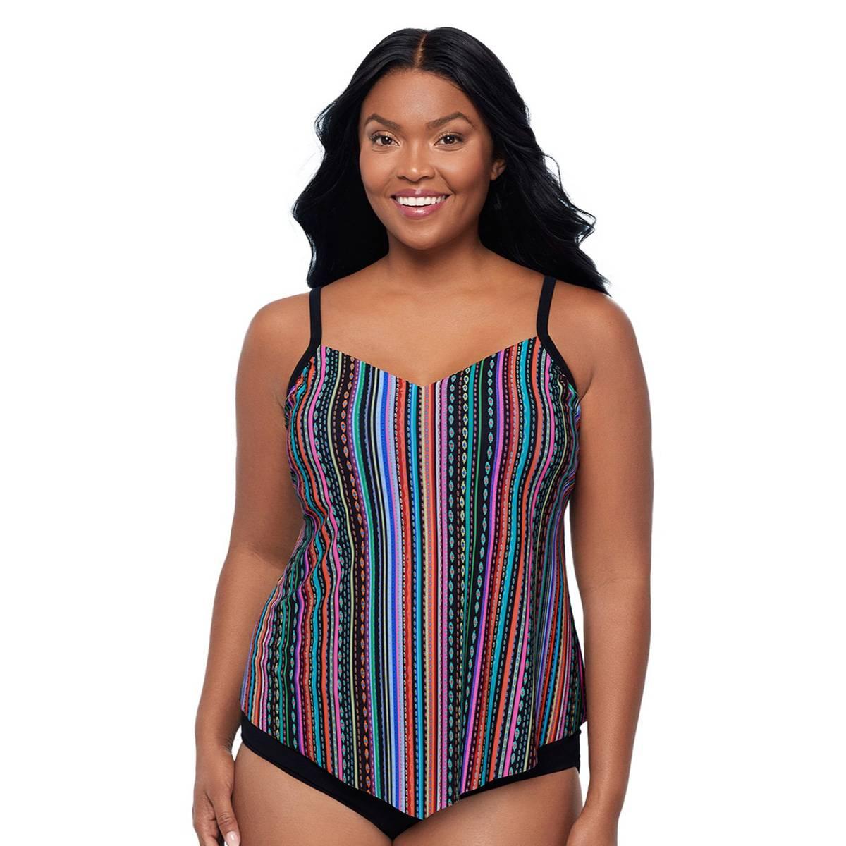 Click here for Womens TrimShaper Line It Up Stripe Tankini Swim T... prices