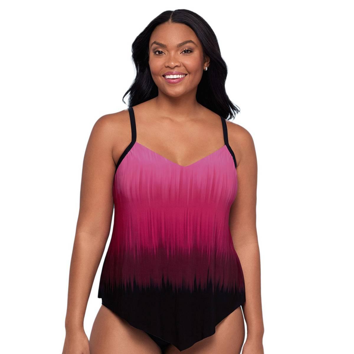 Click here for Womens TrimShaper Rose Ombre Hanky Hem Tankini Swi... prices