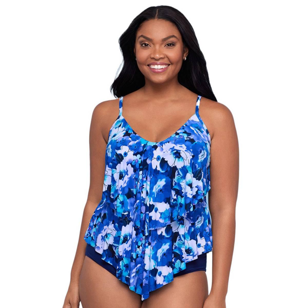 Click here for Womens TrimShaper Violet Blossoms Tankini Swim Top prices