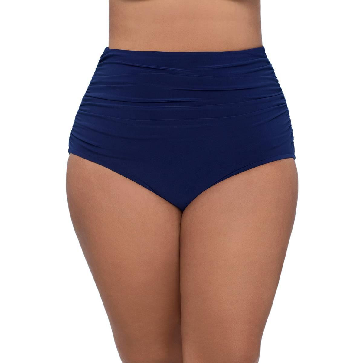 Click here for Plus Size TrimShaper Solid High Waist Shirred Swim... prices
