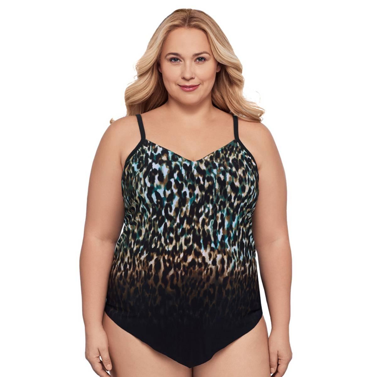 Click here for Plus Size TrimShaper Leopard Mist Hank Tankini Swi... prices