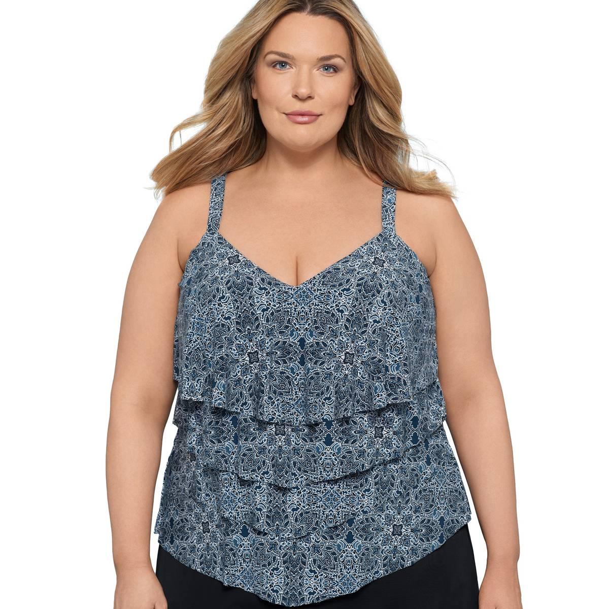 Click here for Plus Size TrimShaper Tonga Tiles Lena Tankini Swim... prices