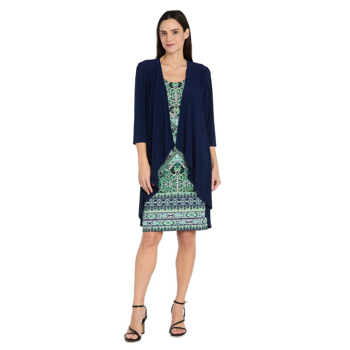 Click here for Womens R&M Richards Open Front Drape Jacket Dress prices