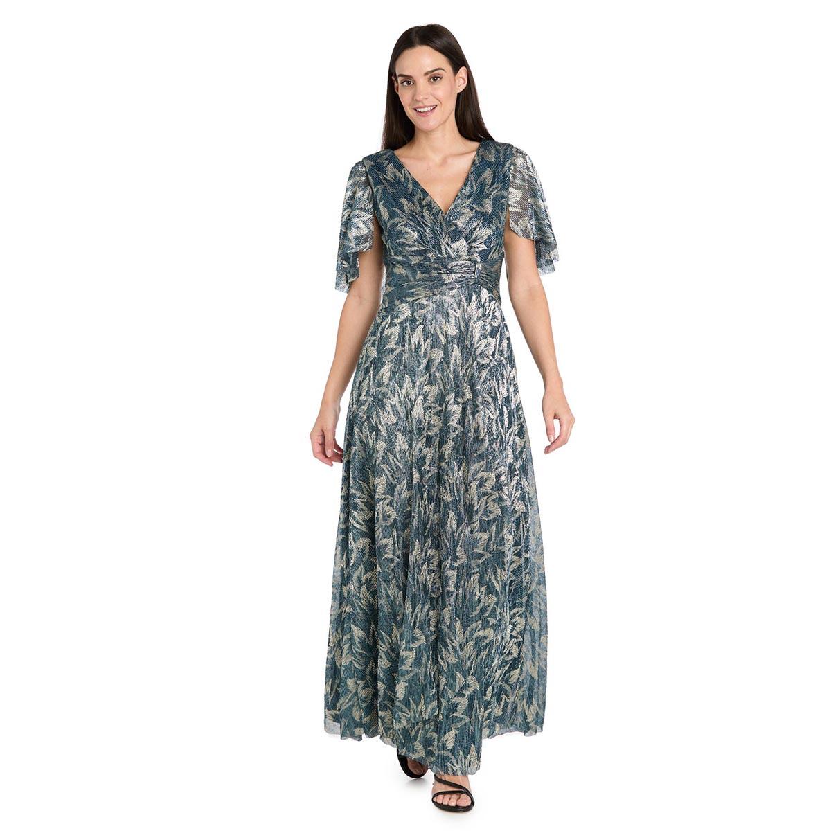 Click here for Womens R&M Richards Flutter Sleeve Metallic Evenin... prices