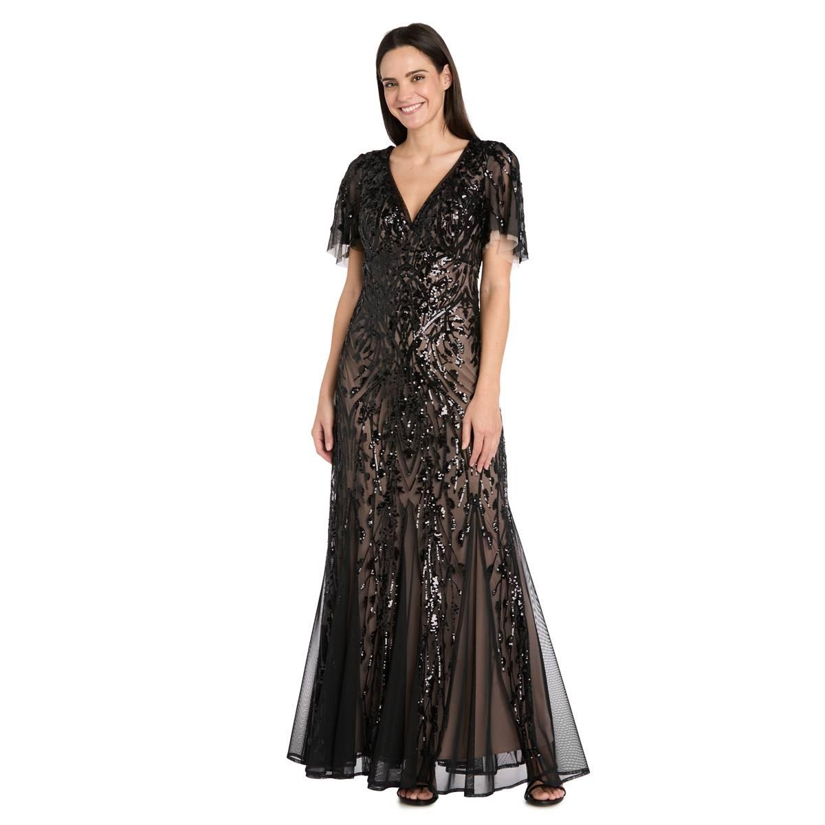 Click here for Womens R&M Richards Flutter Sleeve V-Neck Sequin E... prices