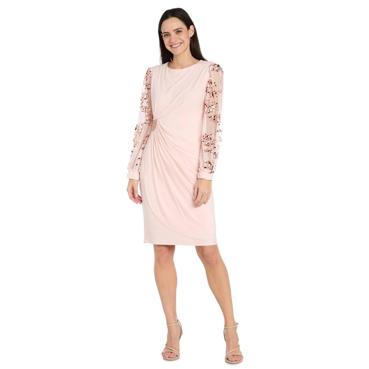 Click here for Womens R&M Richards Long Sequin Sleeve Side Drape... prices