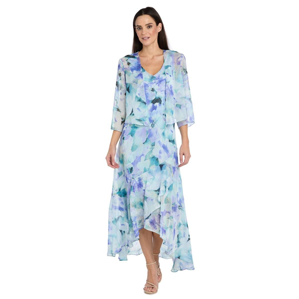 Click here for Petite R&M Richards 3/4 Sleeve Chiffon Floral Hi L... prices