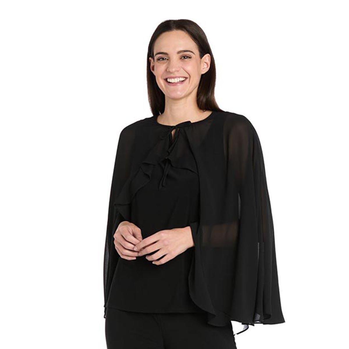 Click here for Womens R&M Richards Chiffon Ruffle Trim Cape prices