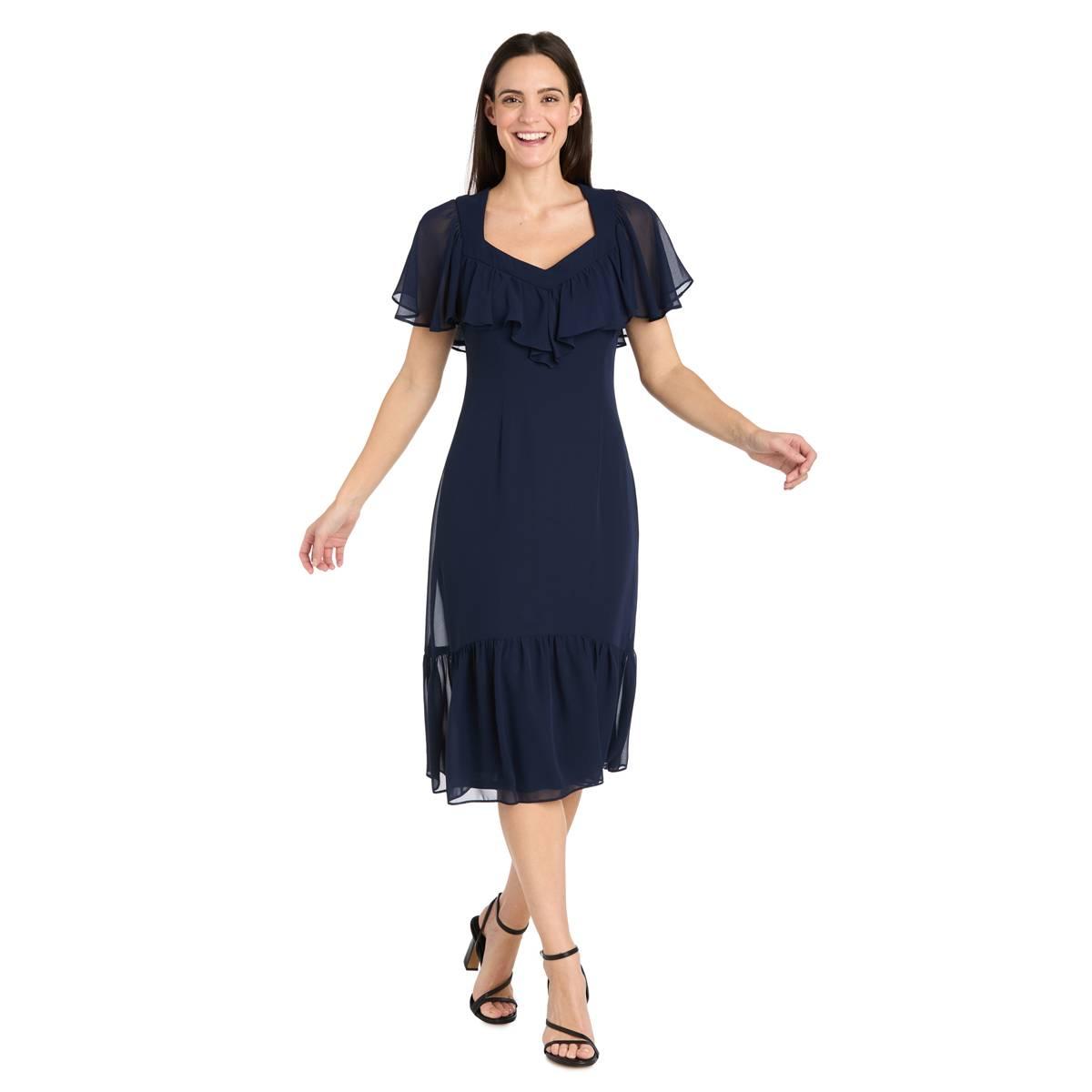 Click here for Petite R&M Richards Solid Midi Chiffon Dress prices