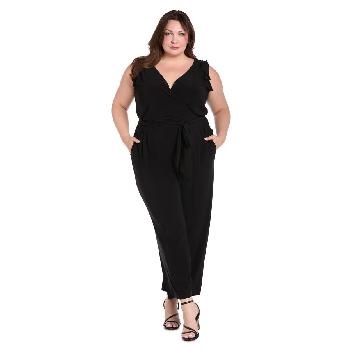 Click here for Plus Size R&M Richards Solid Tie Waist Jumpsuit prices