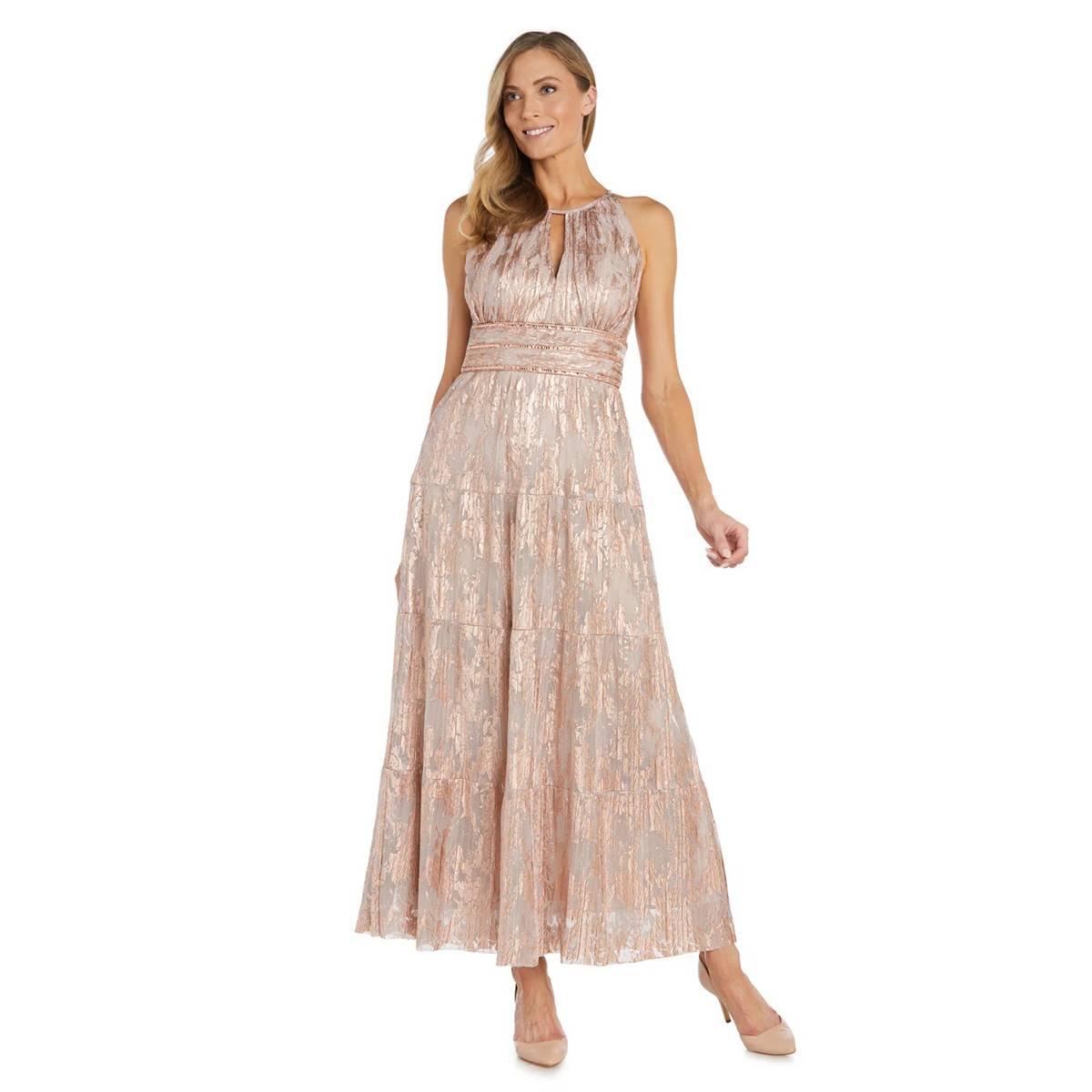 Click here for Petite R&M Richards Sleeveless Halter Neck Foil Ev... prices