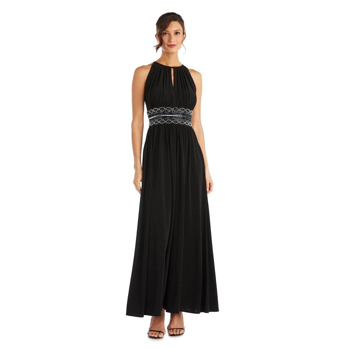 Click here for Petite R&M Richards Sleeveless Long Gown With Bead... prices