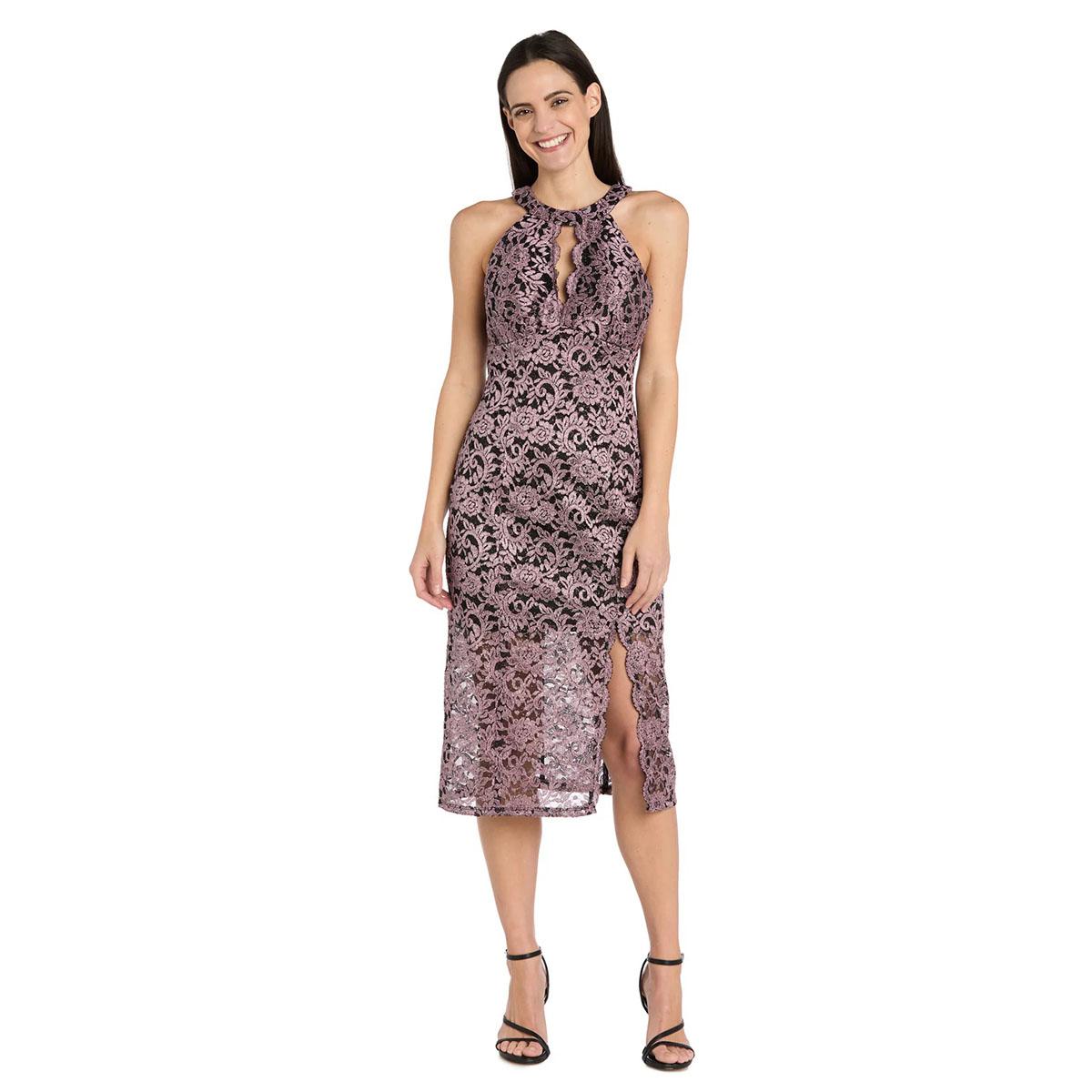 Click here for Petite R&M Richards Sleeveless Two Tone Lace Sheat... prices