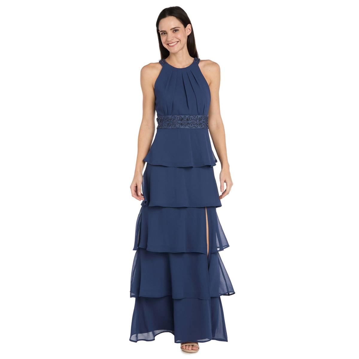 Click here for Petite R&M Richards Tiered Bead Waist Evening Gown prices