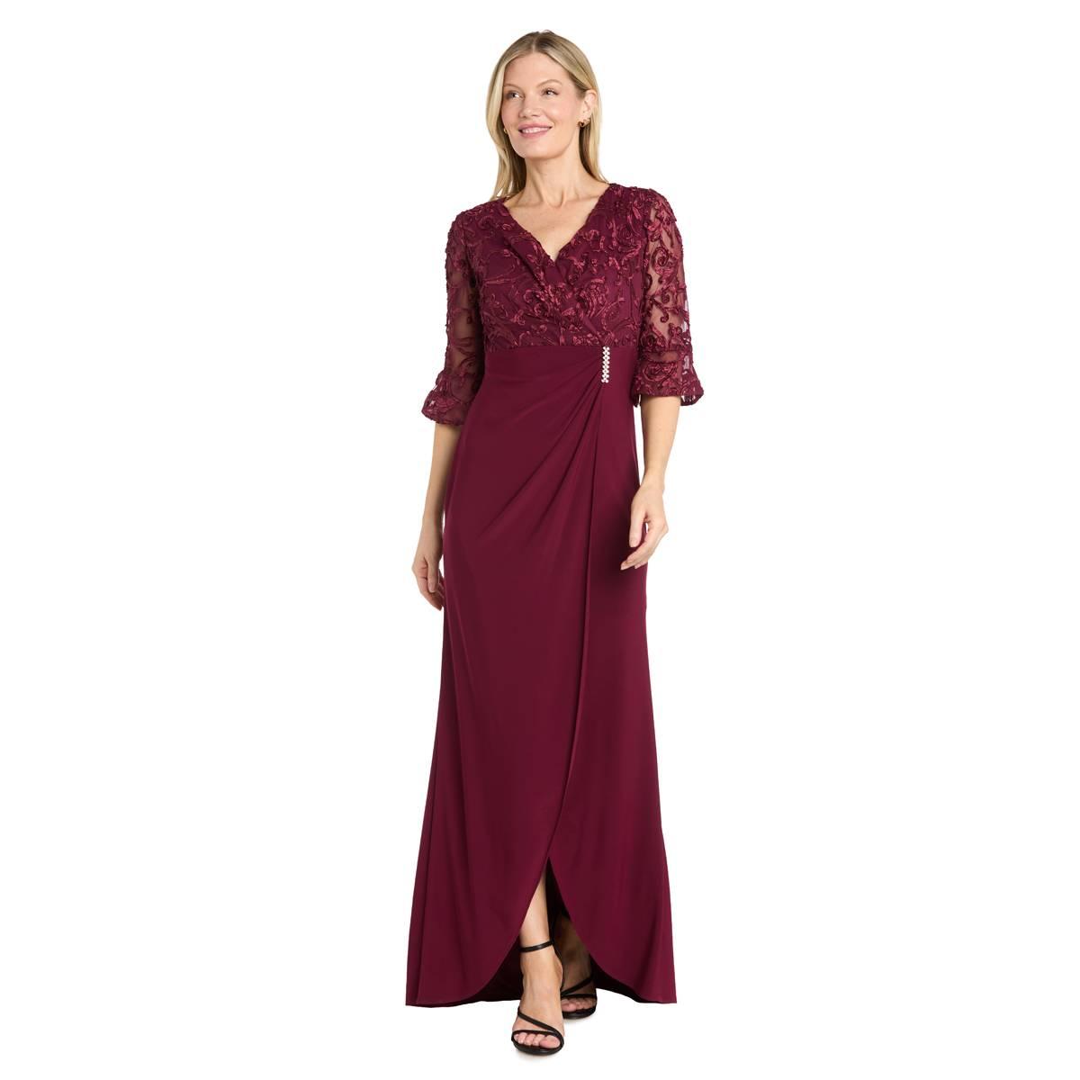 Click here for Petite R&M Richards 3/4 Embroidered Sleeve Drape G... prices