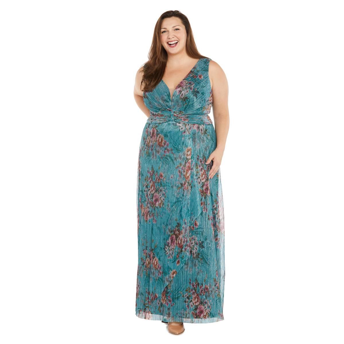 Plus Size R&M Richards Floral Sleeveless V-Neck A-Line Gown