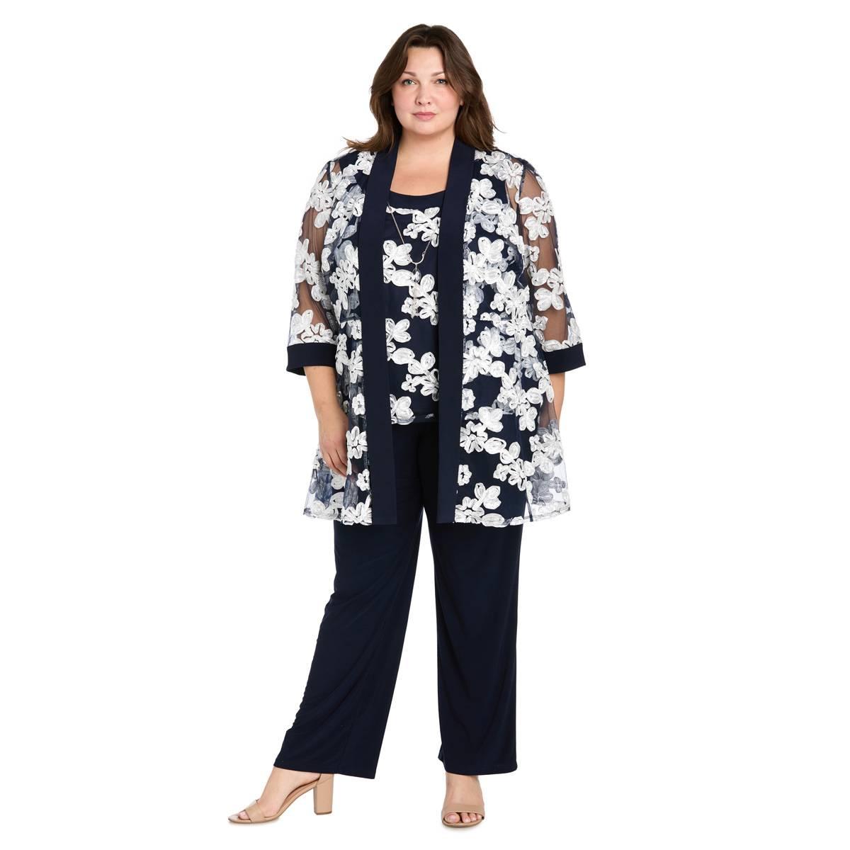 Click here for Plus Size R&M Richards Floral Pants Set with Neckl... prices