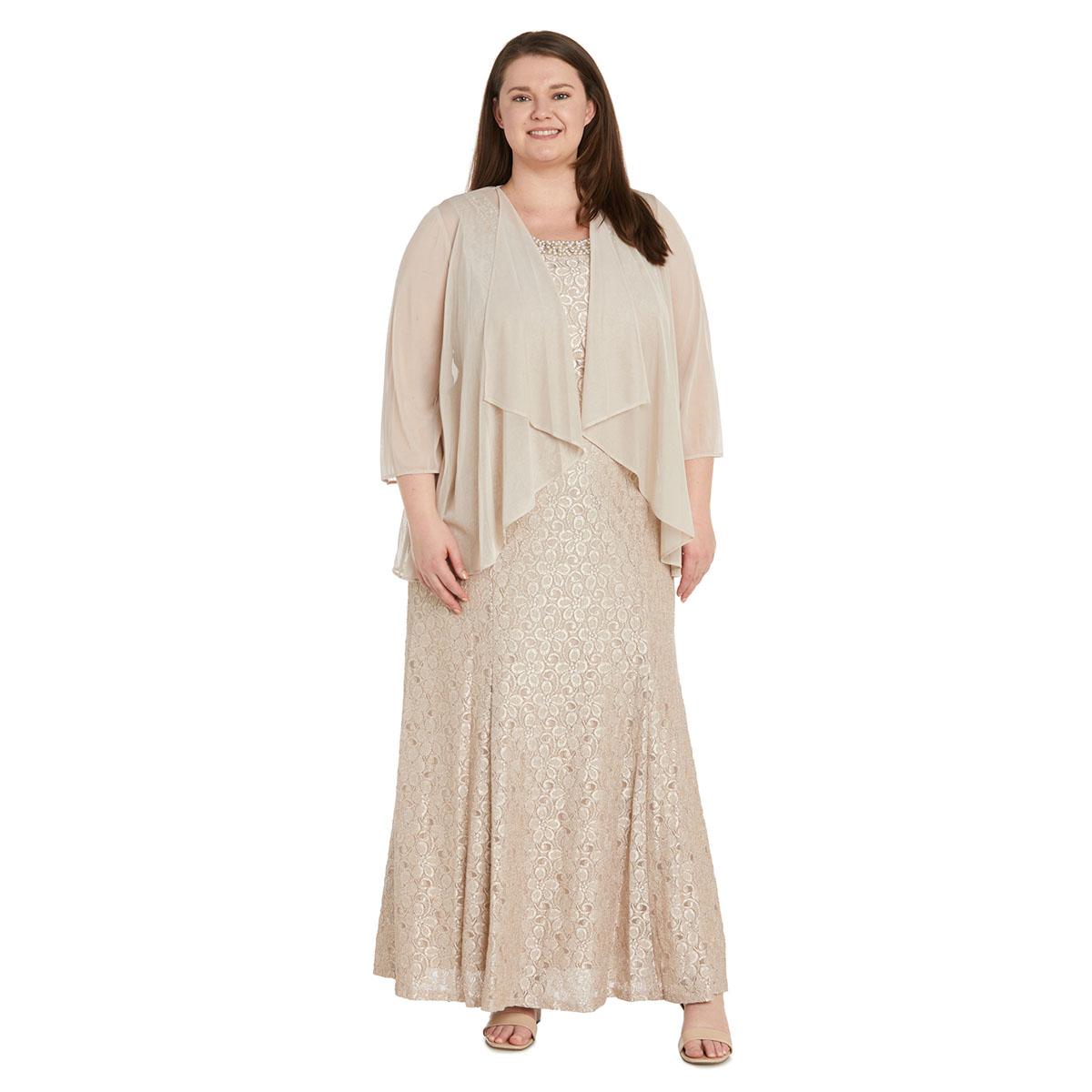 Click here for Plus Size R&M Richards Sheer Jacket with Lace Even... prices