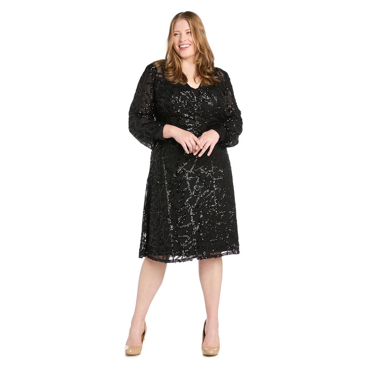 Click here for Plus Size R&M Richards Long Sleeve Sequin A-Line D... prices