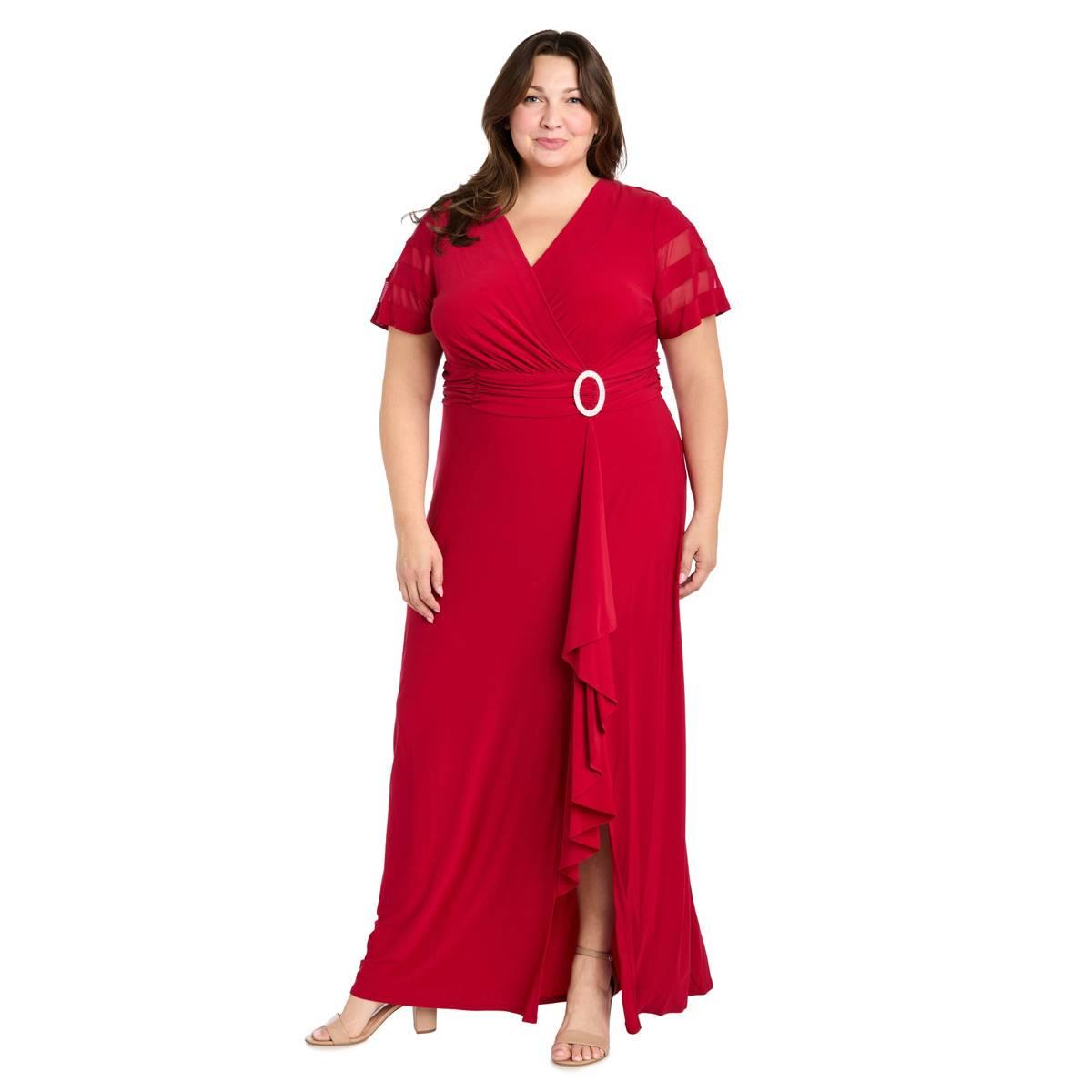 Click here for Plus Size R&M Richards Short Sleeve Ruffle Slit Ev... prices