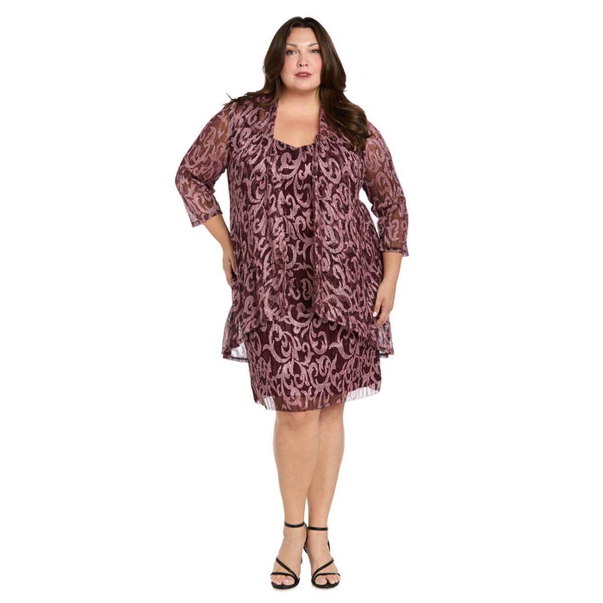 Click here for Plus Size R&M Richards Long Sleeve Metallic Scroll... prices