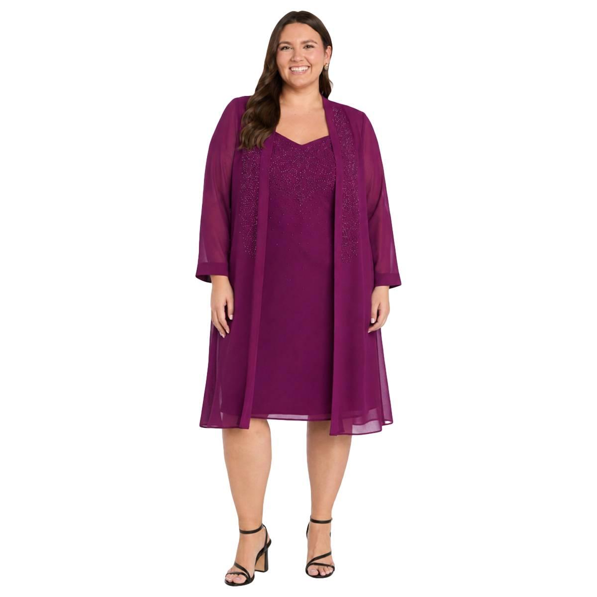 R & M Richards Plus Size Removable Jacket & Dress 2-Piece Set - Mulberry