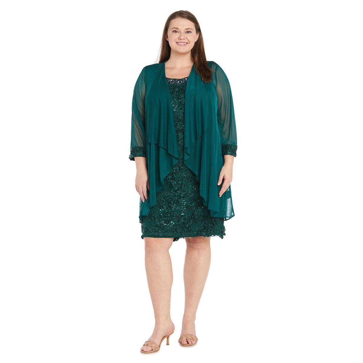 Click here for Plus Size R&M Richards 2pc. Long Sleeve Beaded Nec... prices