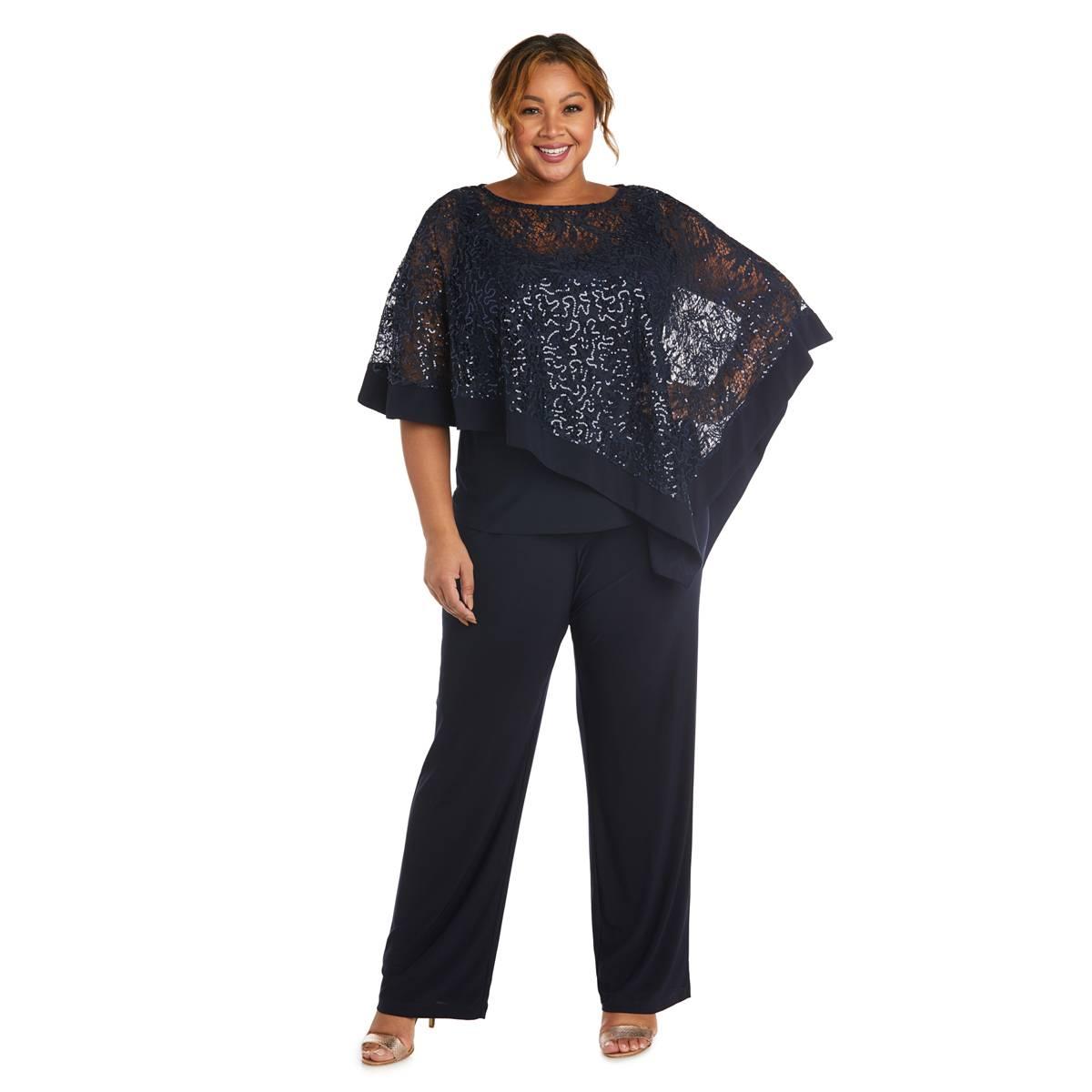 Click here for Plus Size R&M Richards Sequin Lace Poncho Pants Se... prices