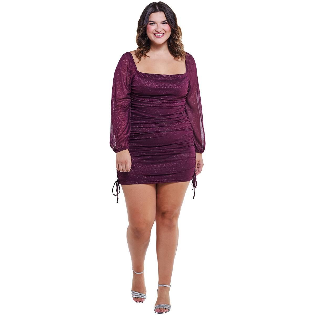 Click here for Juniors Plus Jump Ruched Long Sleeve Glitter Sheat... prices