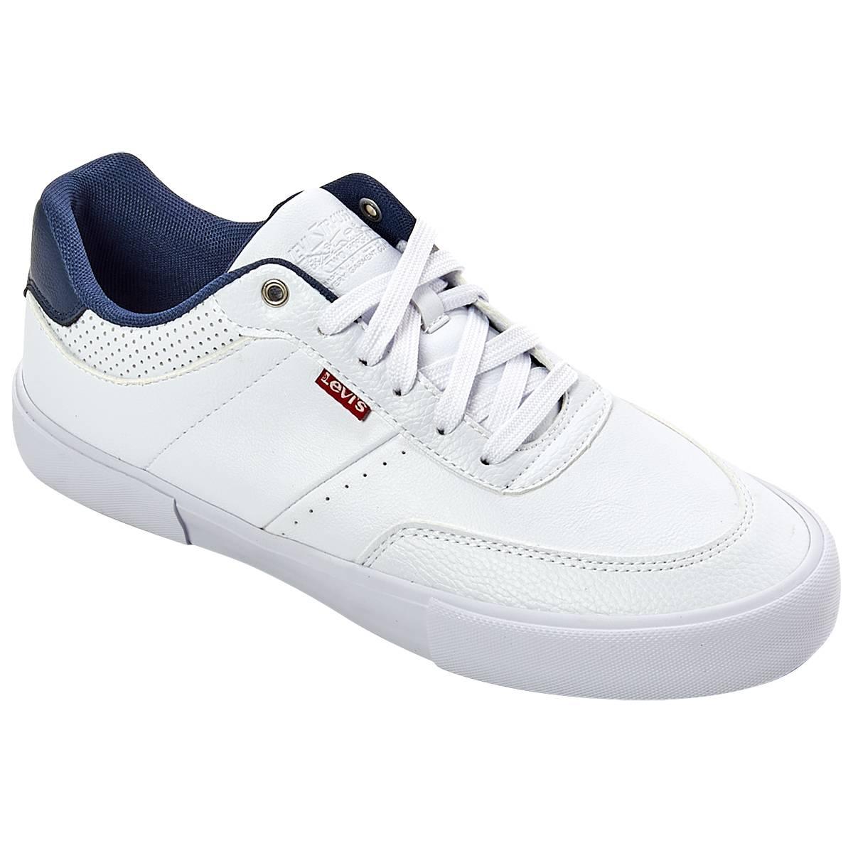 Levis Mens Munro Faux-Leather Retro Low Top Sneakers - White  Navy