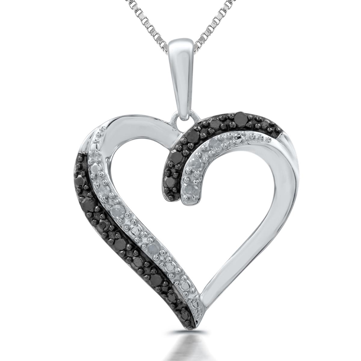 Click here for 1/10ctw. Black and Silver Heart Pendant Necklace prices