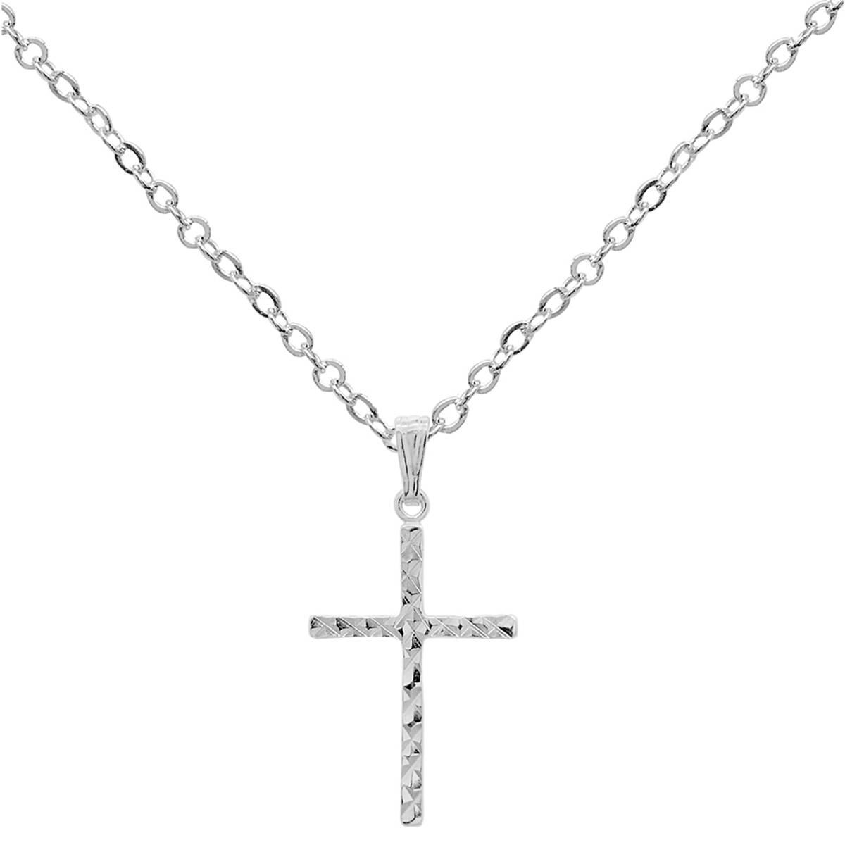 Click here for Marsala 18in. Sterling Silver Diamond-Cut Cross Pe... prices